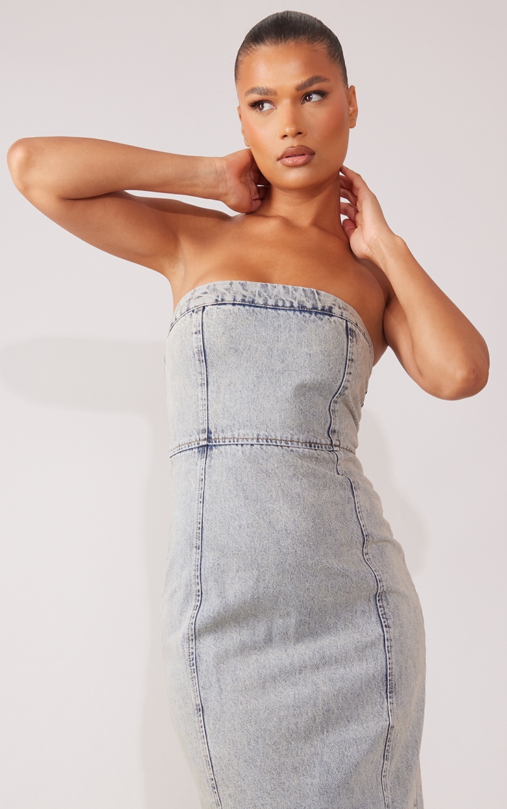 Vintage Mid Wash Denim Bandeau Maxi Dress | PrettyLittleThing USA