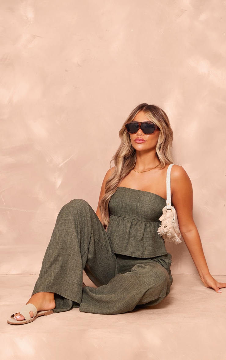 Khaki Linen Look Floaty Bandeau Top | Co-ords | PLT USA