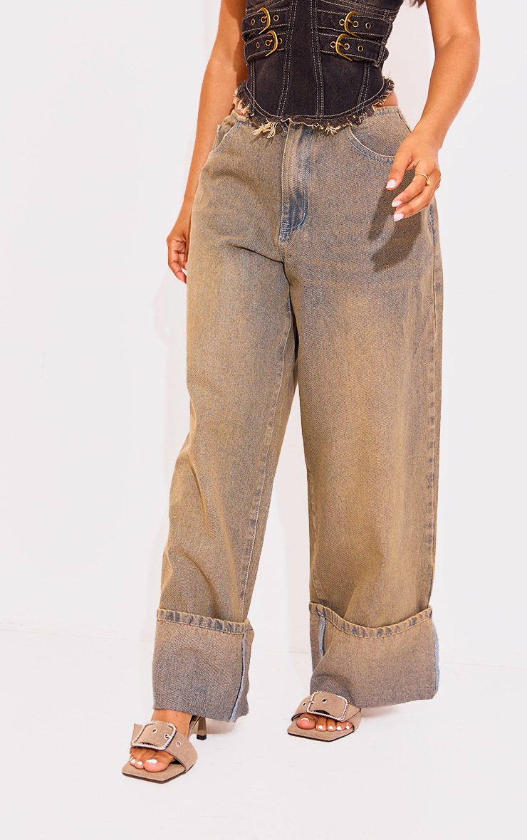 Petite Vintage Wash Denim Turn Up Low Rise Jeans | Petite | PLT