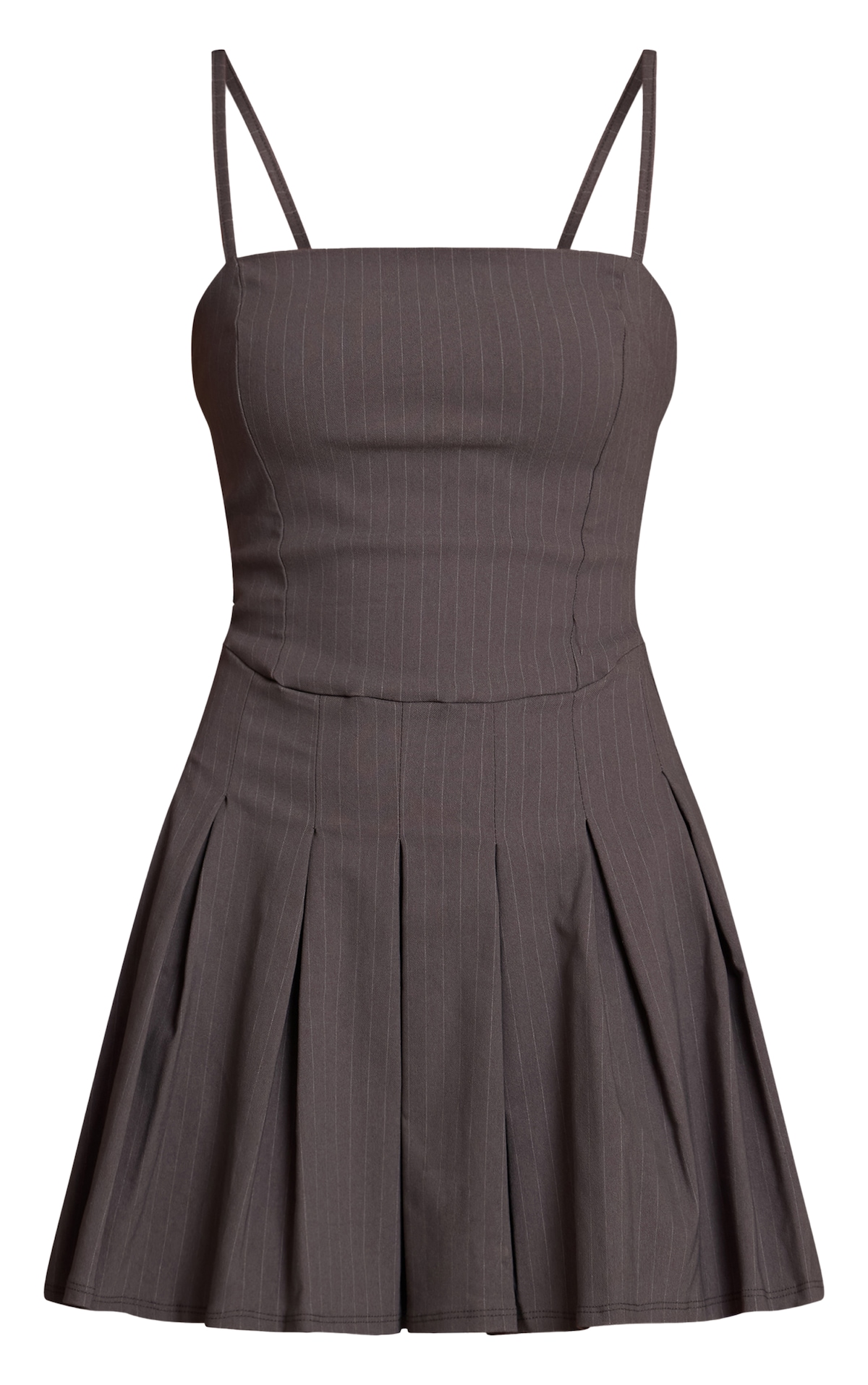 Grey Pinstripe Stretch Woven Strappy Shift Dress | Dresses | PLT