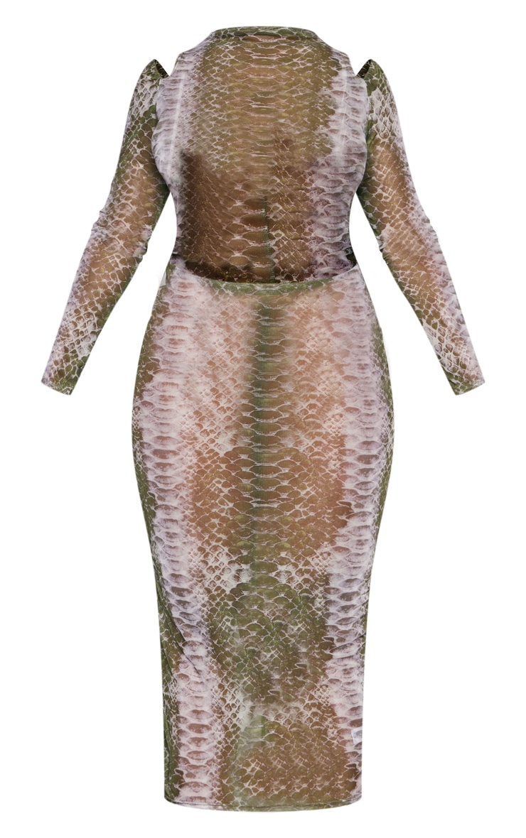 Shape Green Printed Mesh High Neck Midi Dress | PrettyLittleThing USA