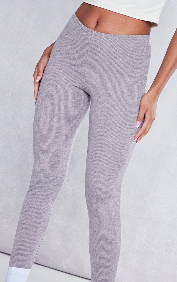 Oatmeal Soft Rib Marl Effect Dip Waist Leggings | PrettyLittleThing USA