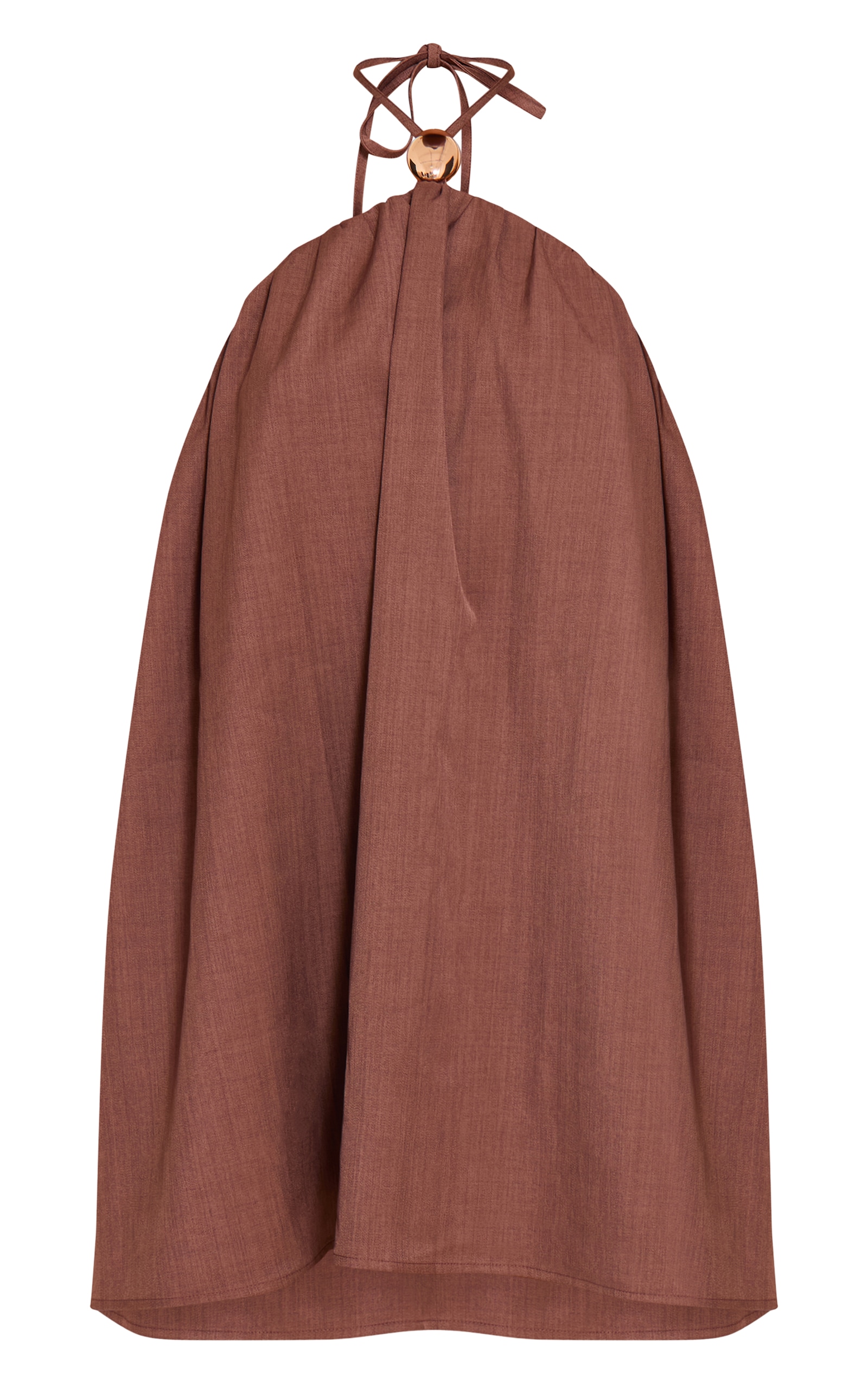 Brown Halterneck Trim Detail Smock Dress | Dresses | PrettyLittleThing USA