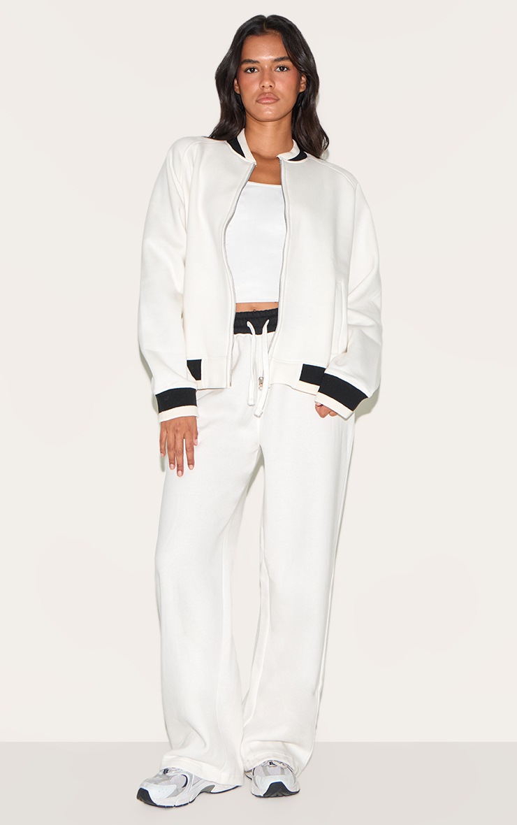 Ecru Contrast Seam Sweat Bomber Jacket | Athleisure | PLT