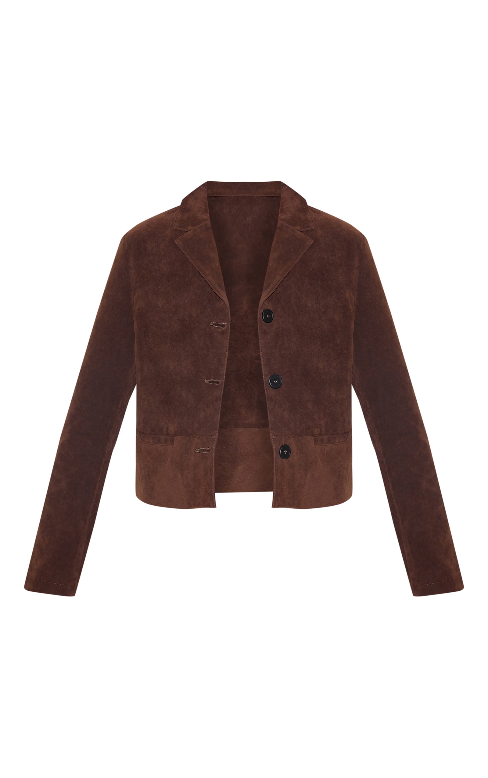 Brown Faux Suede Cropped Blazer | Outerwear | PrettyLittleThing USA
