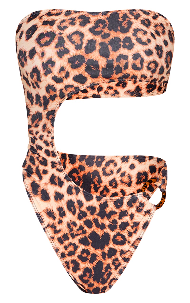 Brown Leopard Print Cut Out O Ring Trim Swimsuit | Swimwear | PLT