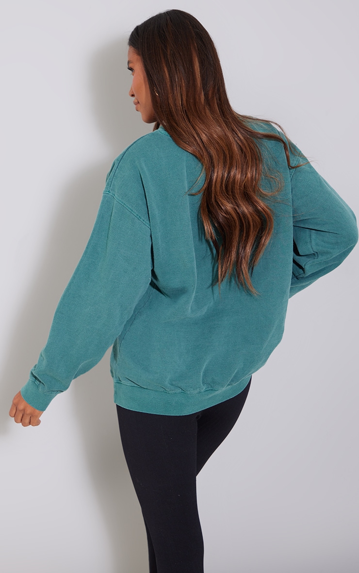 Dark Green Health And Leisure Washed Sweatshirt | PrettyLittleThing USA