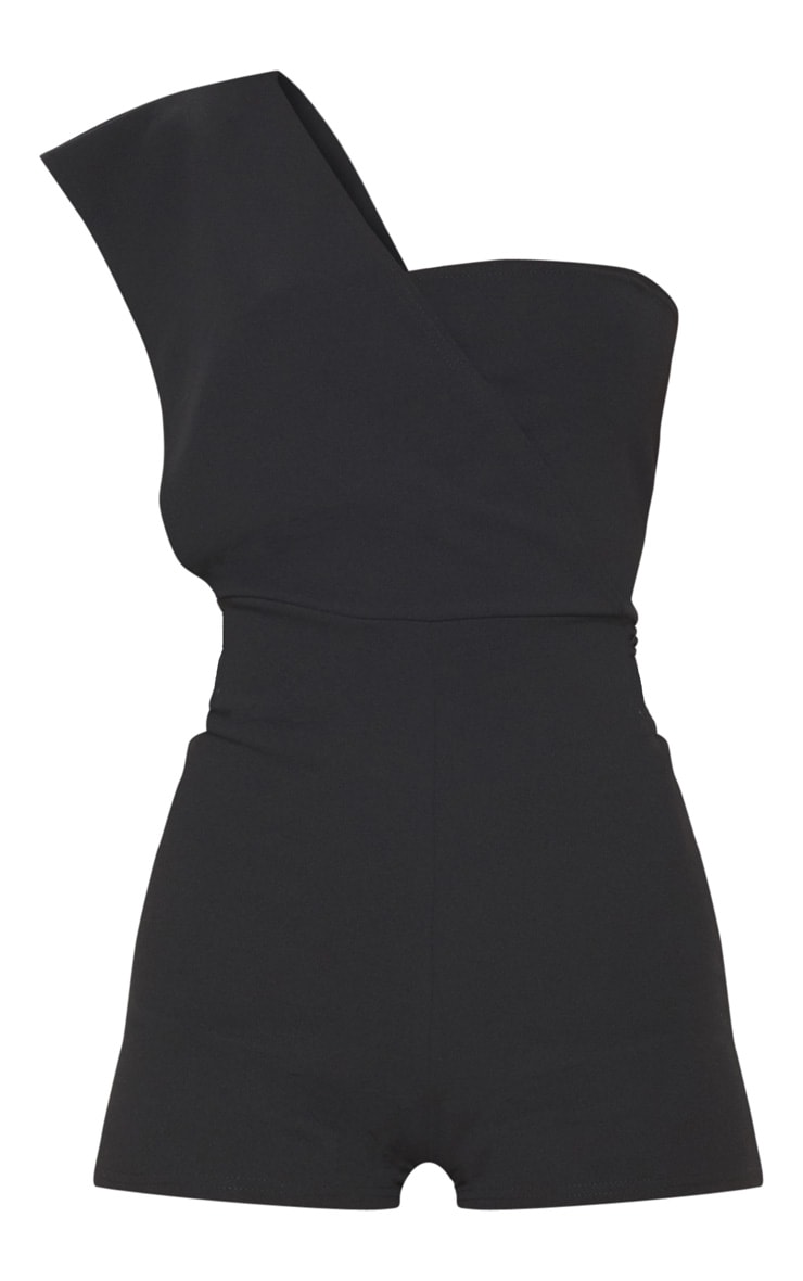 Black Drape One Shoulder Playsuit | Dresses | PLT