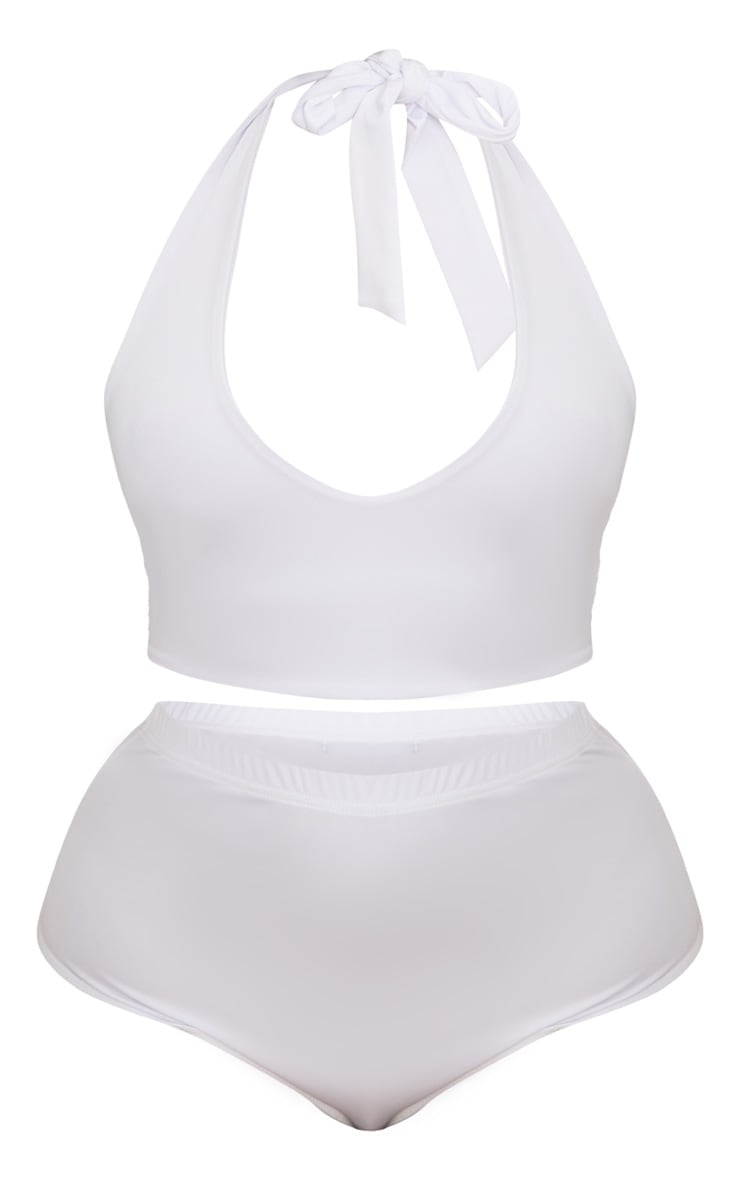 Plus White High Waist Halterneck Bikini Set Plus Size Prettylittlething Usa