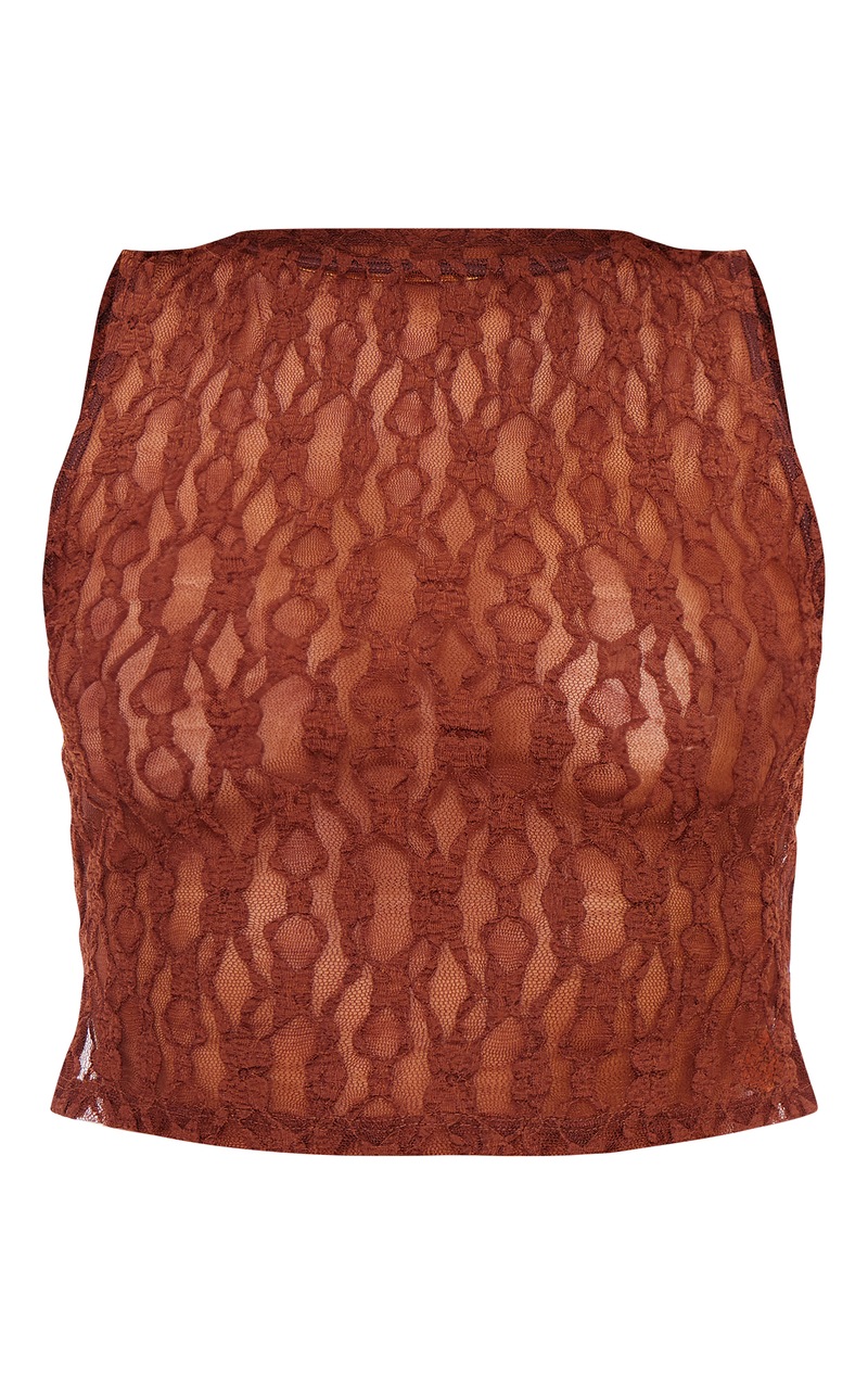 Brown Lace Scoop Back Crop Top | Tops | PLT