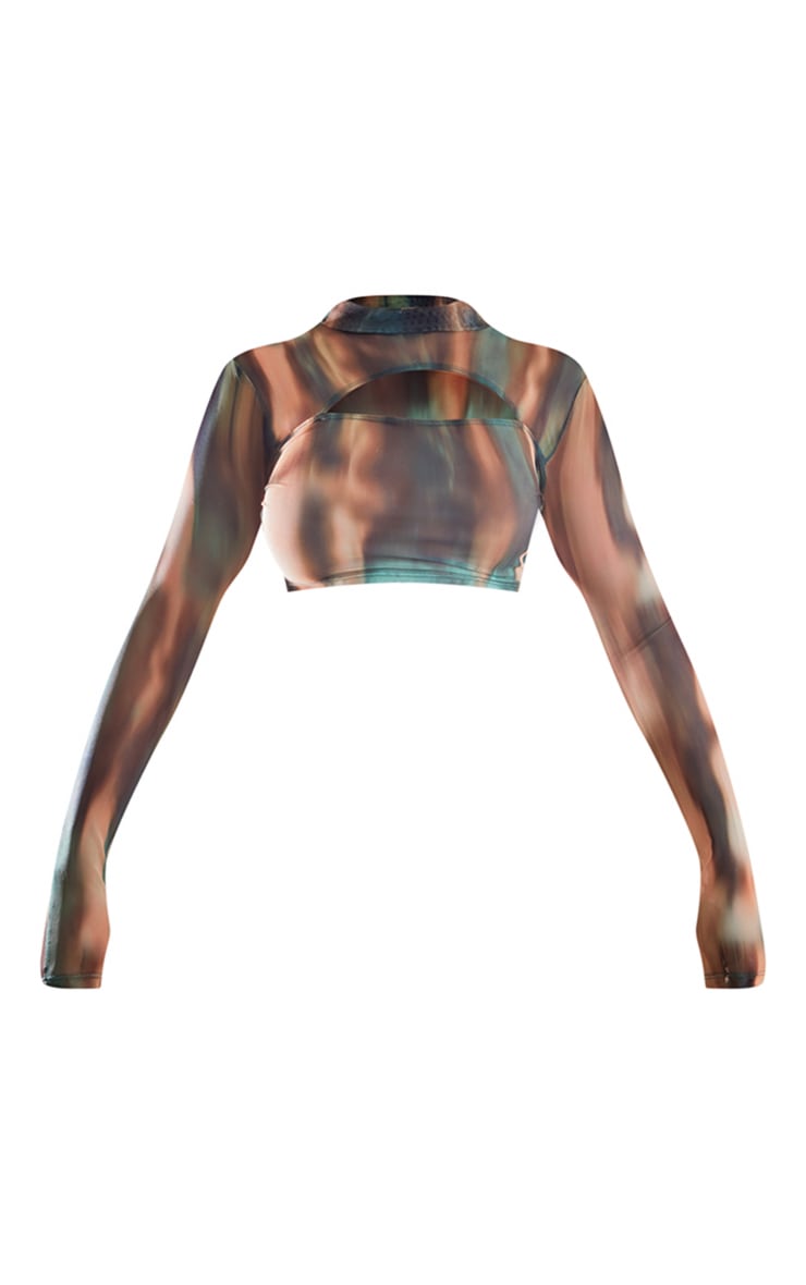 Multi Printed Mesh Cut Out Front High Neck Crop Top | PrettyLittleThing KSA