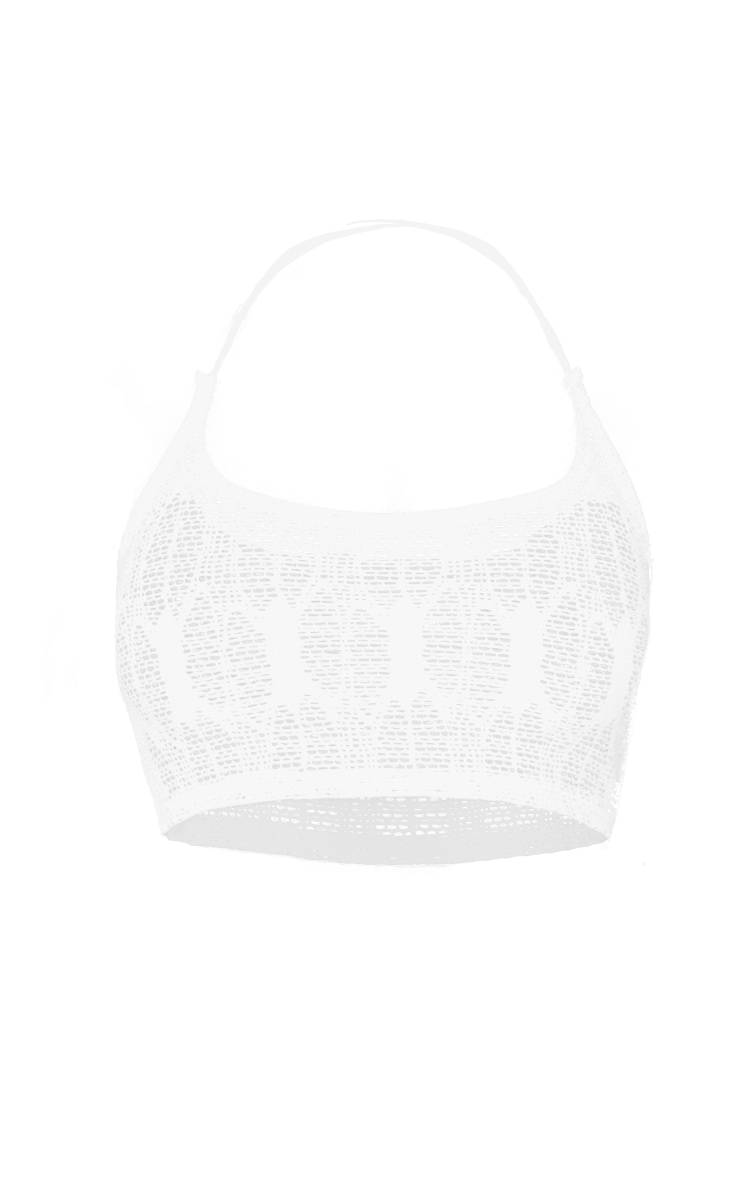 White Textured Spaghetti Strap Halter Neck Crop Top | PrettyLittleThing