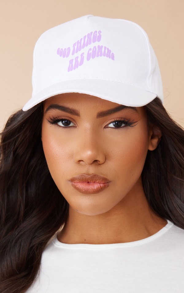 Lilac Good Things Are Coming Graphic Cap | PrettyLittleThing USA