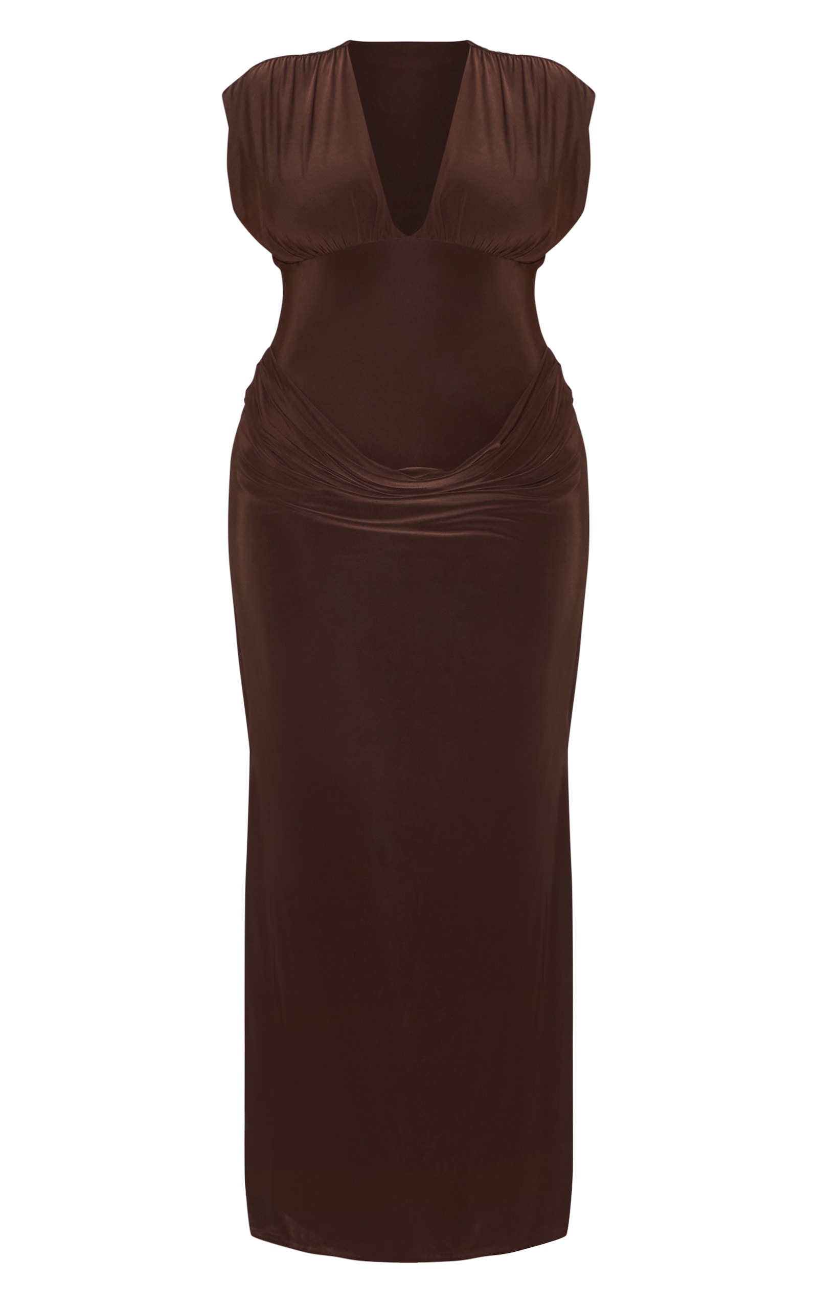 Plus Chocolate Double Layer Shoulder Drape Waist Dress | Plus Size ...