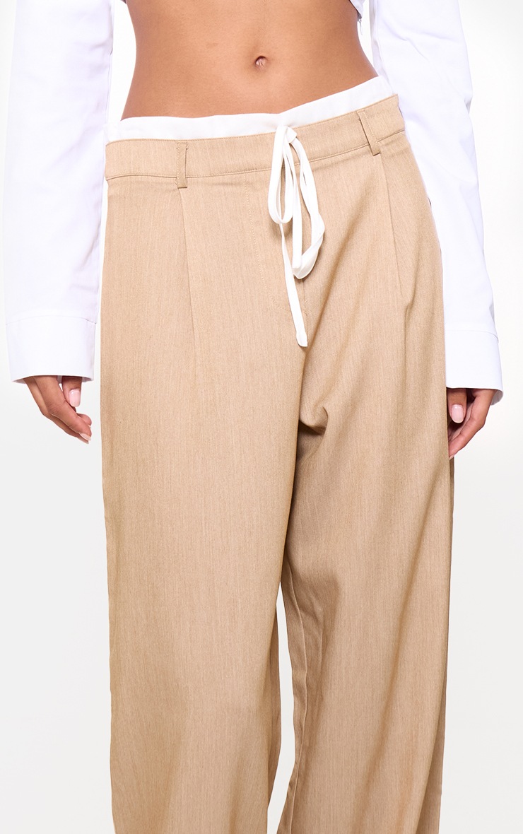 Oatmeal Marl Double Waistband Tailored Trousers | Bottoms | PLT