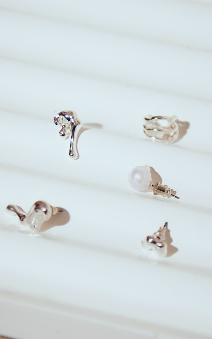 Silver Drip Stud & Cuff Multipack Earrings | Accessories | PrettyLittleThing UAE