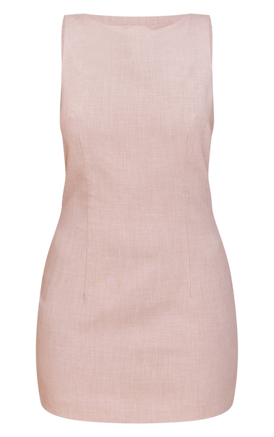 Beige Woven Slash Neck Mini Dress | Dresses | PrettyLittleThing USA