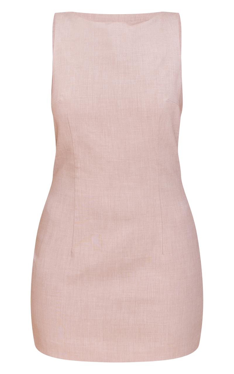 Beige Woven Slash Neck Mini Dress | Dresses | PrettyLittleThing USA