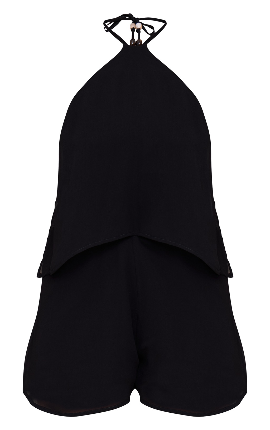 Black Chiffon Backless Bead Detail Floaty Playsuit | Dresses | PLT