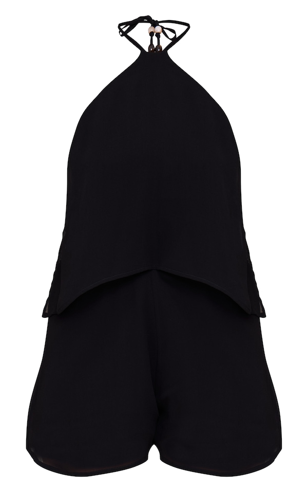 Black Chiffon Backless Bead Detail Floaty Playsuit | Jumpsuits ...