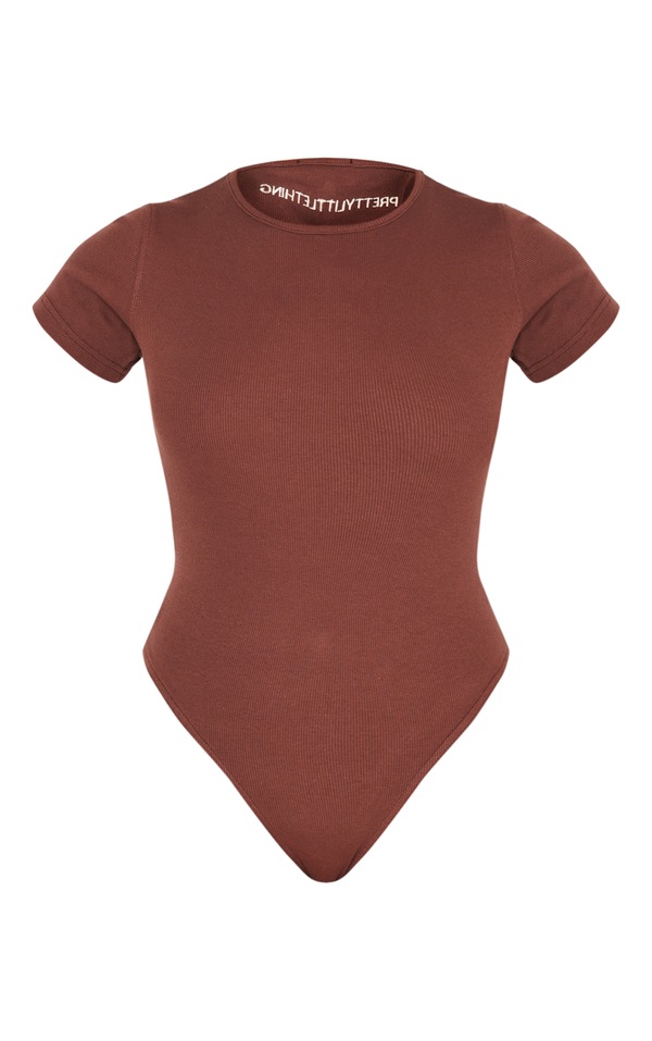 Plt Brown Embroidered Back Rib Bodysuit | PrettyLittleThing USA