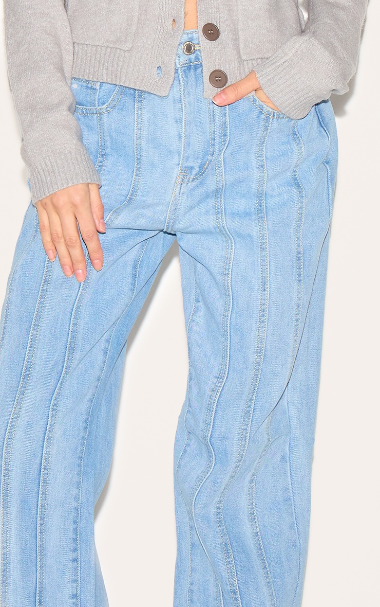Light Blue Wash Panelled Seam Straight Leg Jeans | Denim | PLT