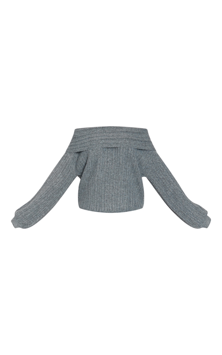 Charcoal Fold Over Rib Knit Marl Sweater | Knitwear | PrettyLittleThing USA