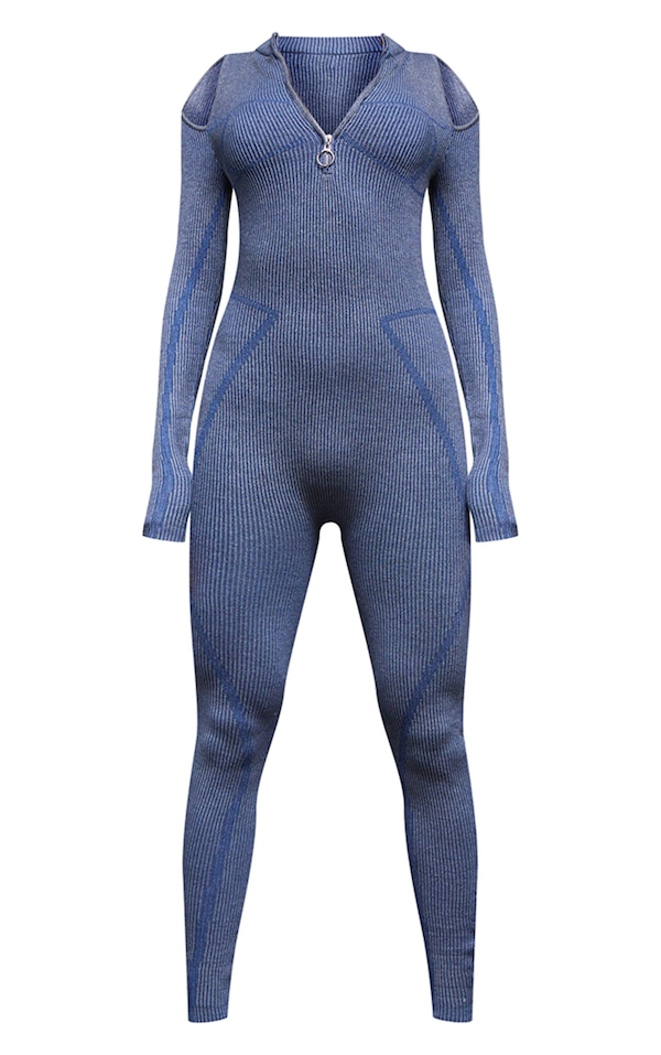 Charcoal Blue Two Tone Contour Jumpsuit | Knitwear | PLT