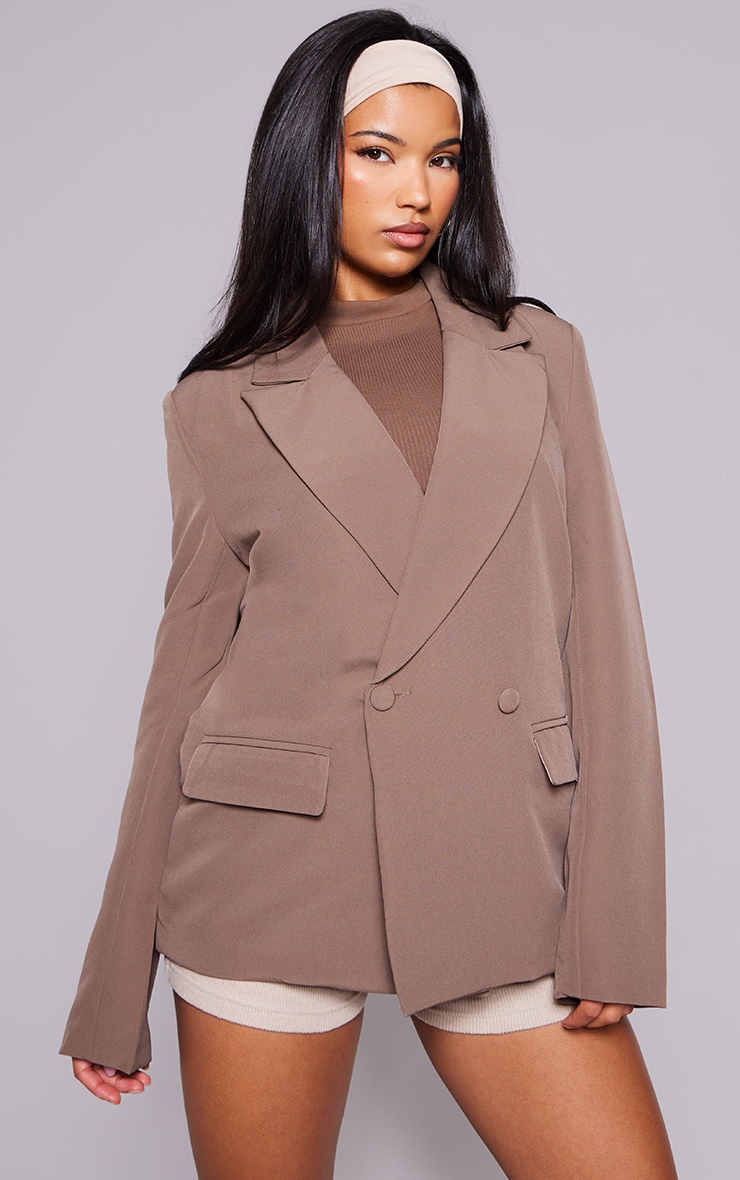 Mushroom Double Breasted Oversized Boxy Fit Blazer | PrettyLittleThing