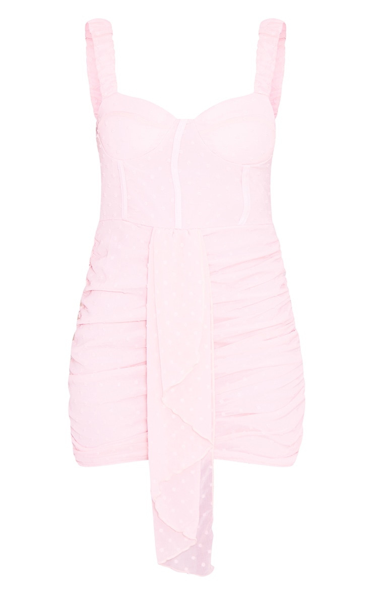 Baby Pink Dobby Chiffon Strap Draped Bodycon Dress | PrettyLittleThing