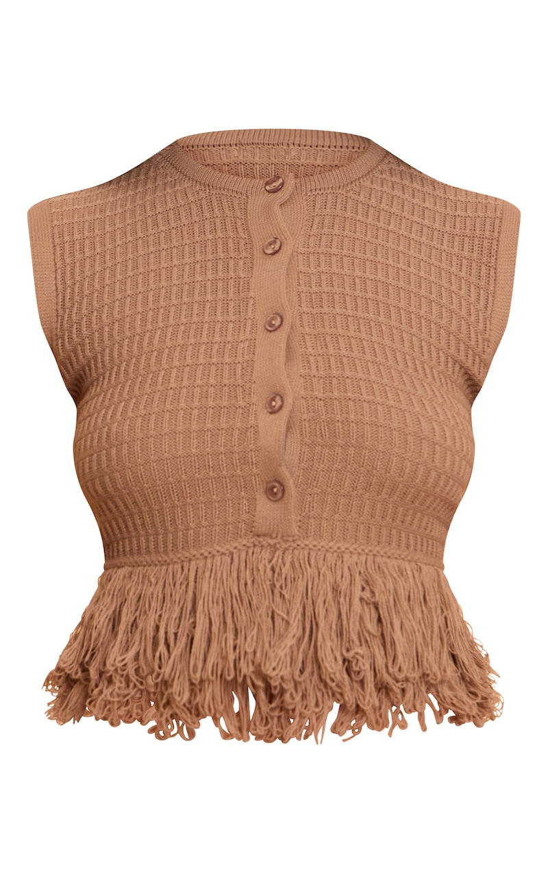 Mocha Button Up Fringe Cardigan | Knitwear | PLT