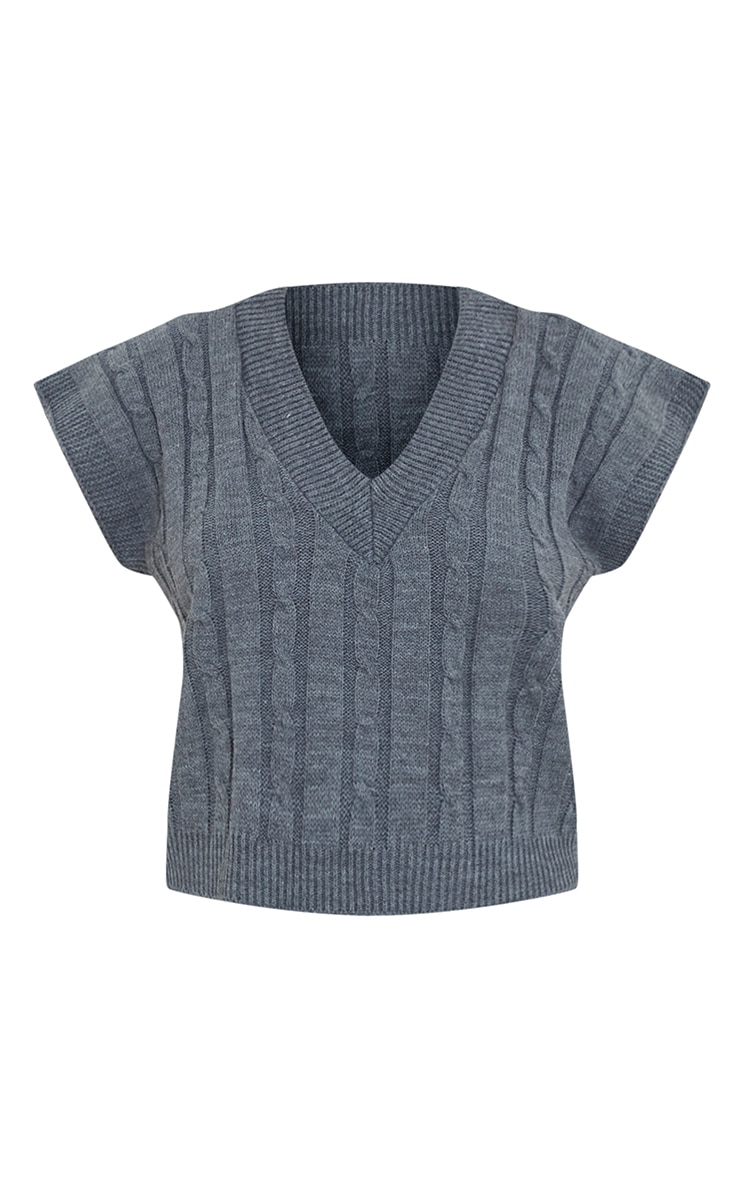 Charcoal Sleeveless Cable Knitted Top | PrettyLittleThing USA