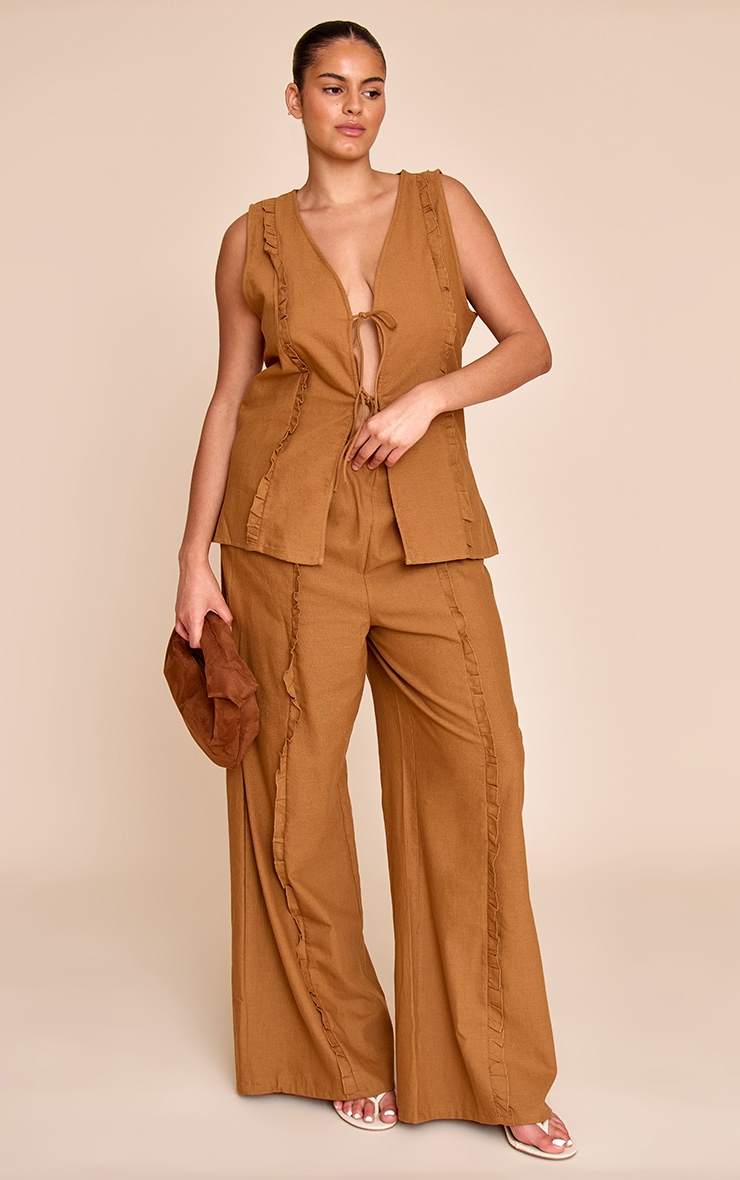 Plus Tan Wide Leg Drawstring Pants | Plus Size | PrettyLittleThing USA