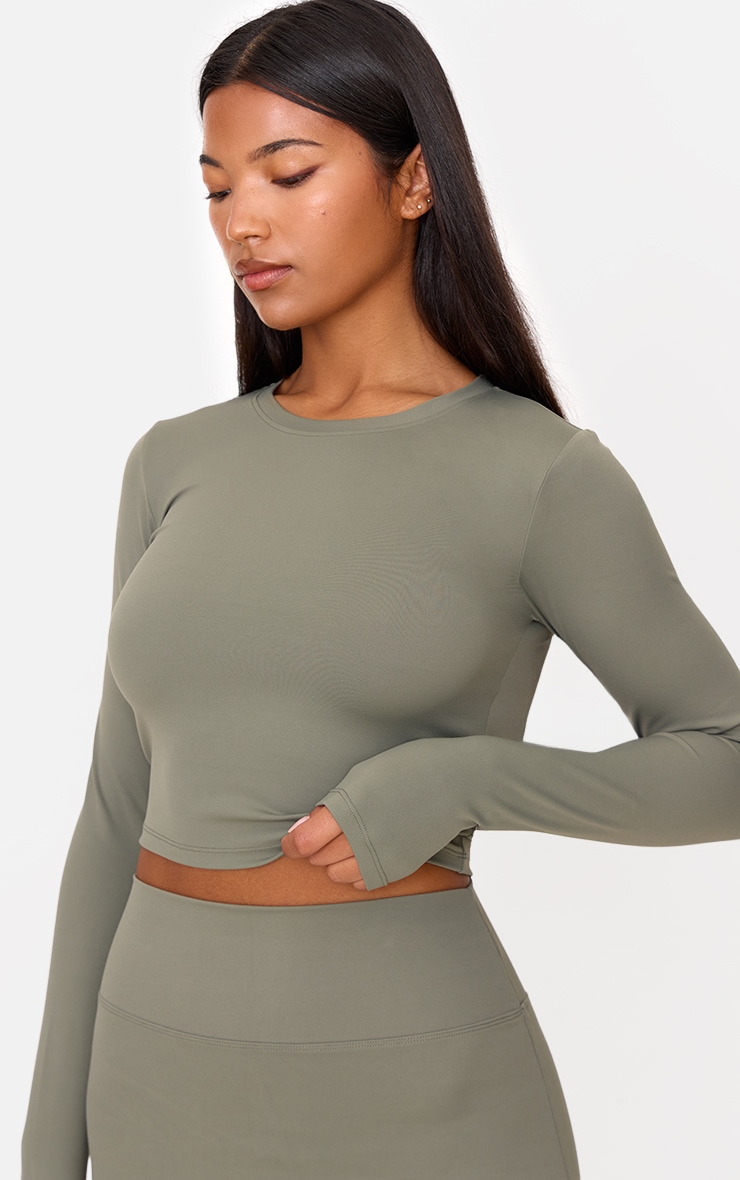Olive Ultimate Sculpt Long Sleeve Crop Gym Top | Athleisure | PLT USA