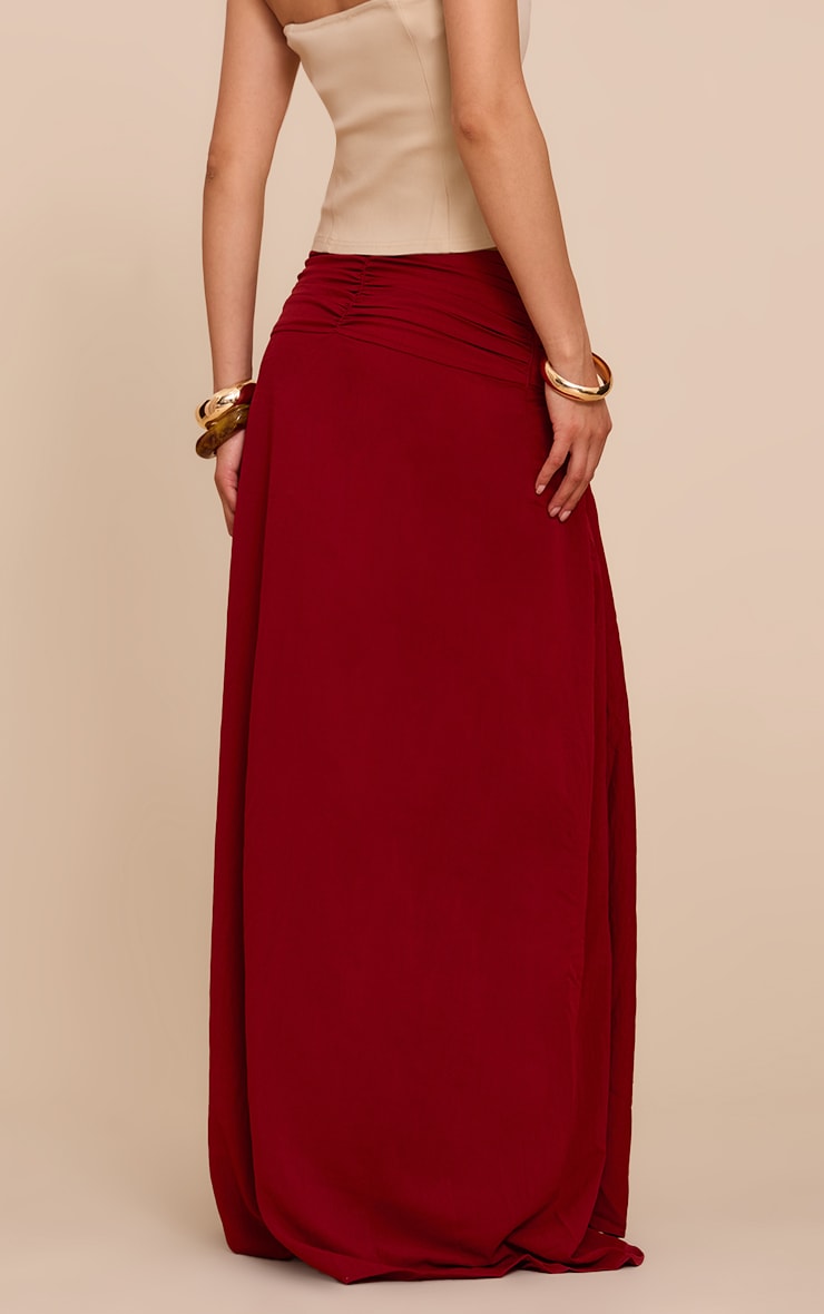 Deep Red Floaty Woven Knot Front Maxi Skirt | Bottoms | PLT