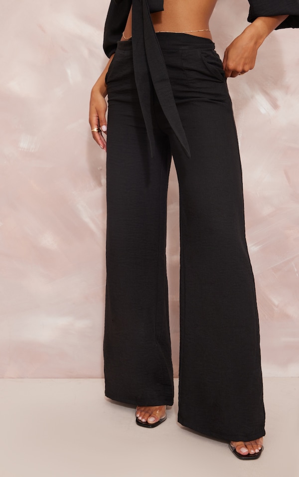 Black Linen Look Wide Leg Pants | Two Piece Sets | PrettyLittleThing USA