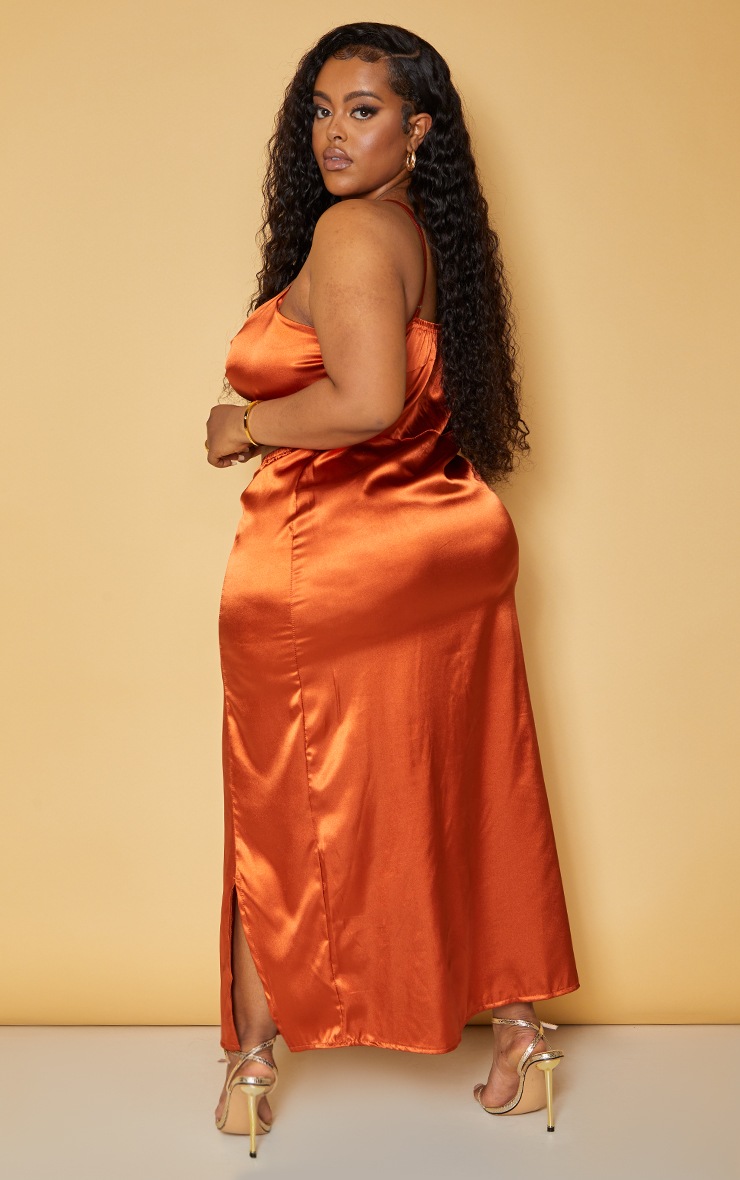 Plus Rust Satin Cut Out Midi Bodycon Dress | PrettyLittleThing USA