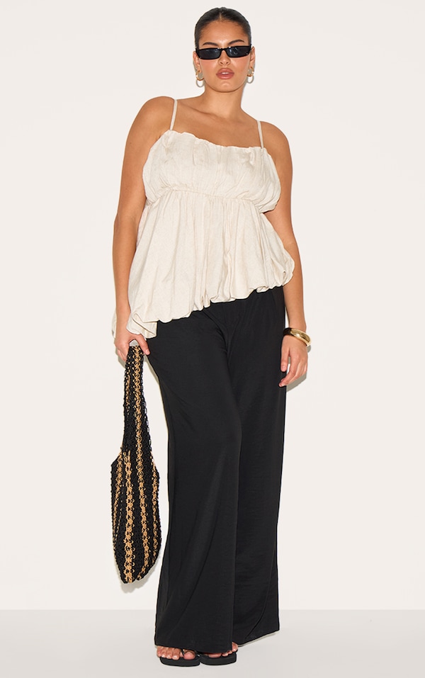 Plus Beige Linen Look Puff Ball Asymmetric Cami | Plus Size ...