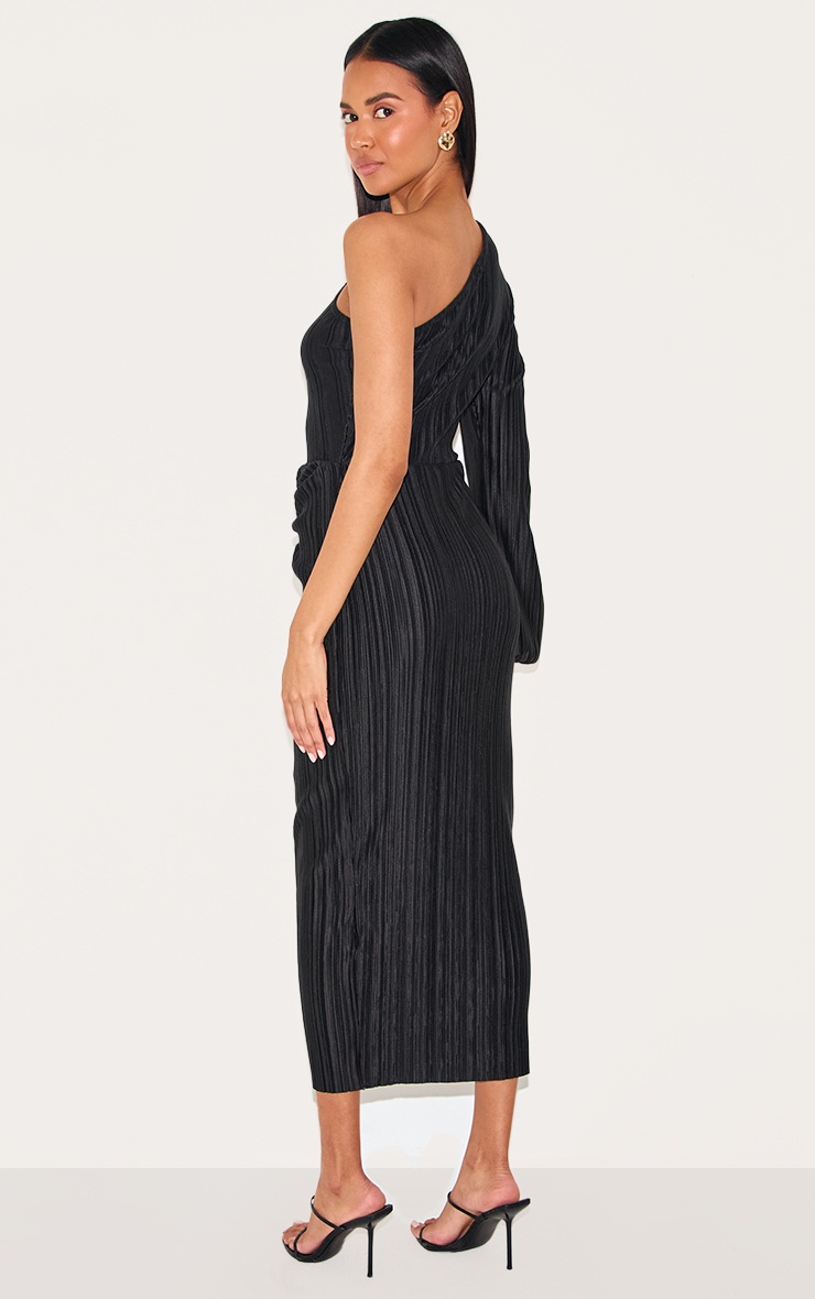 Black Plisse One Shoulder Ruched Midaxi Dress | Dresses | PrettyLittleThing