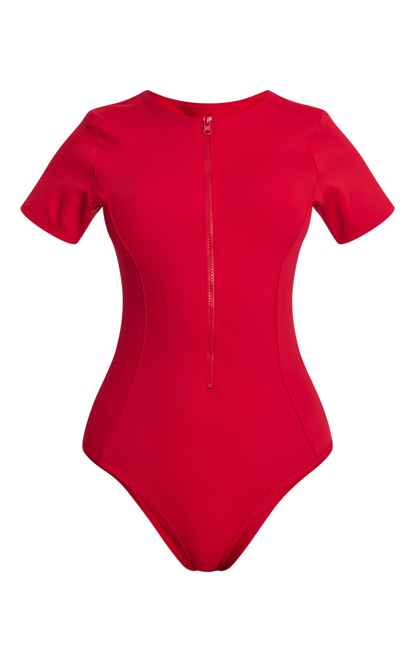 Red Scuba Zip Up Swimsuit | Swimwear | PrettyLittleThing USA