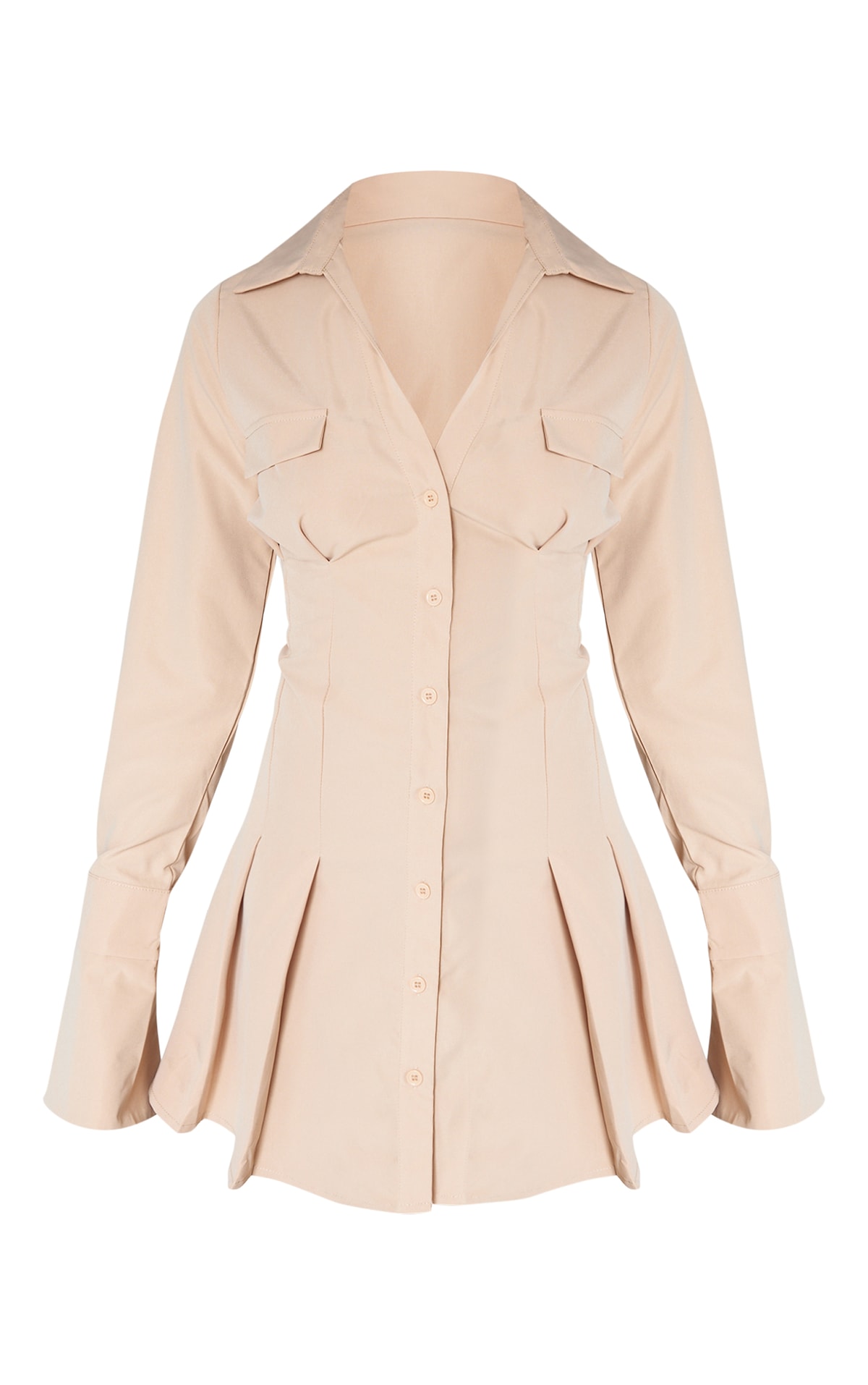 Stone Poplin Pleated Flared Sleeve Shirt Dress | Dresses ...