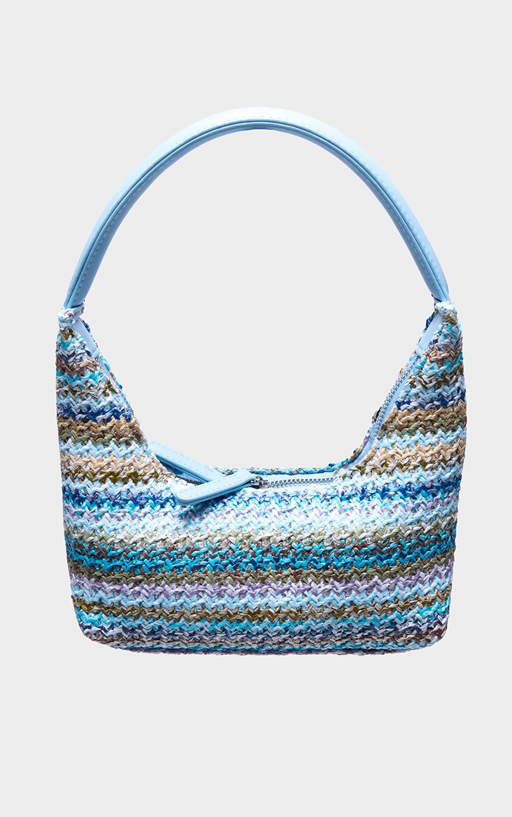 Blue Raffia Curved Handle Shoulder Bag | Accessories | PLT USA