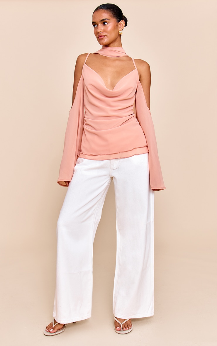 Mauve Chiffon Drape Scarf Long Top | Tops | PLT