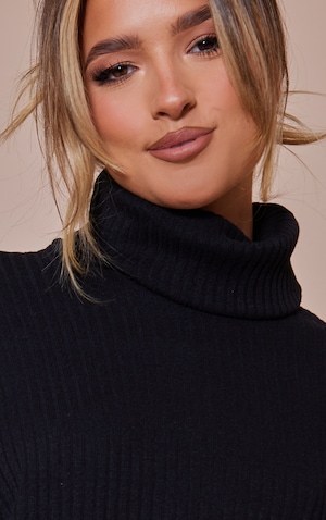 Black Marl Rib Roll Neck Oversized Sweater Dress | Dresses ...