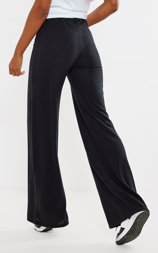 Black Brushed Straight Leg Trousers | Bottoms | PLT