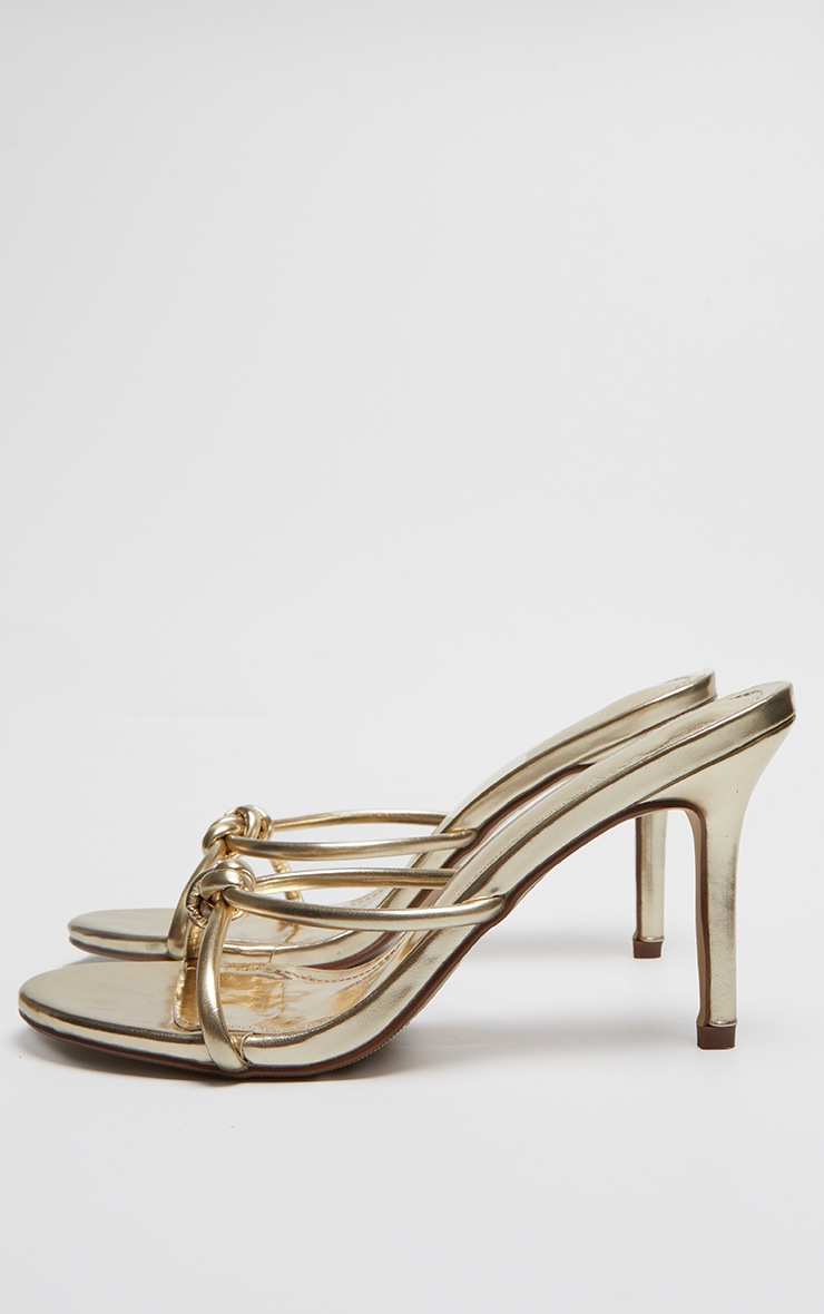 Gold Metallic PU Knotted Mid Heeled Mule Sandals | Footwear ...