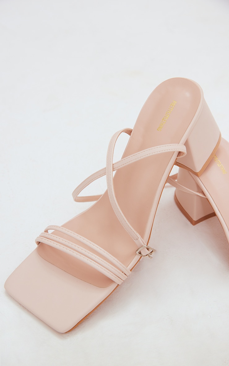 Nude PU Stitch Square Toe Heeled Sandals | Footwear | PLT