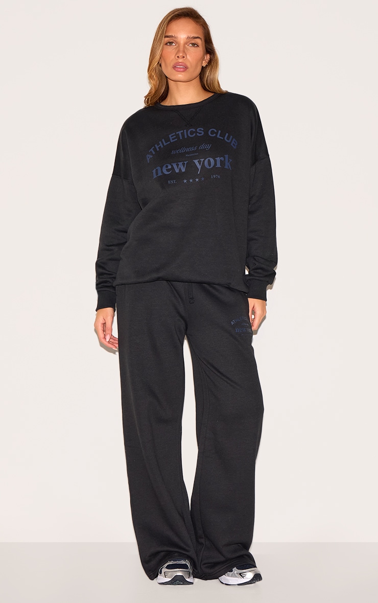 Black Wide Leg New York Printed Joggers | Sweat | PrettyLittleThing