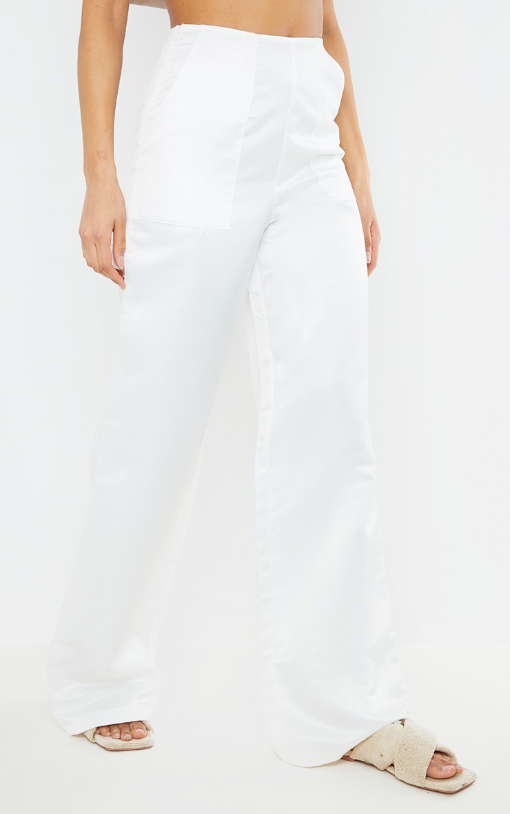White Satin High Waisted Trousers | Trousers | PrettyLittleThing AUS