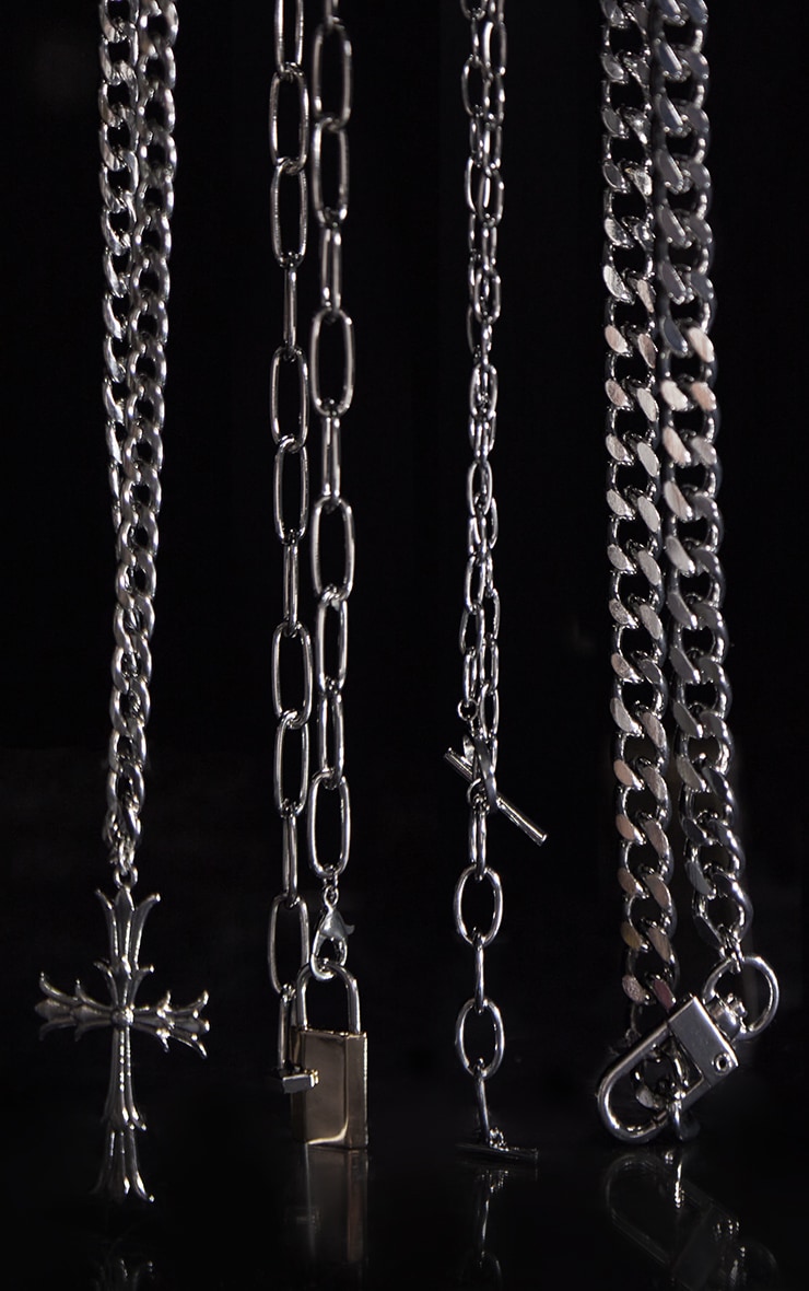Silver Chunky Chain Layered Lock Cross Necklace | Accessories ...